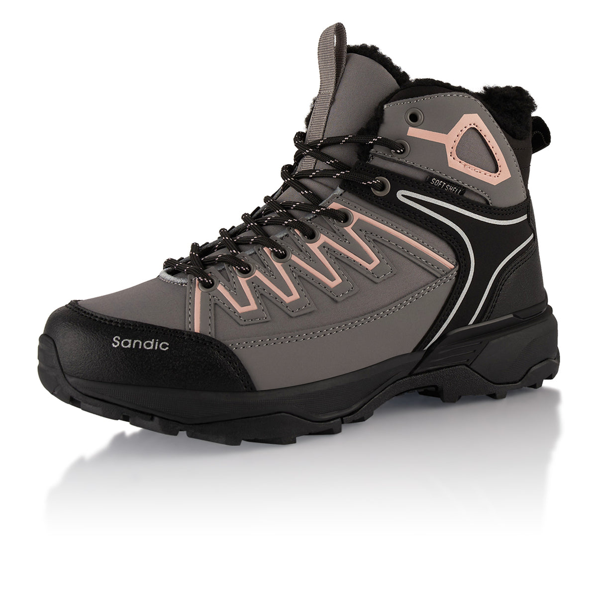 Winterstiefel Warm Gefütterte Softshell Wanderschuhe Grau Rosa